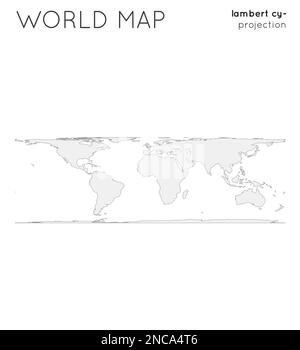 World map. Globe in lambert cylindrical equal-area projection, with ...
