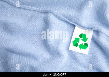 Clothing label with recycling label on cashmere sweater, closeup Stock ...