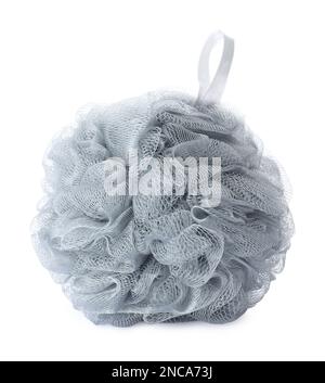New grey shower puff isolated on white. Personal hygiene Stock Photo ...