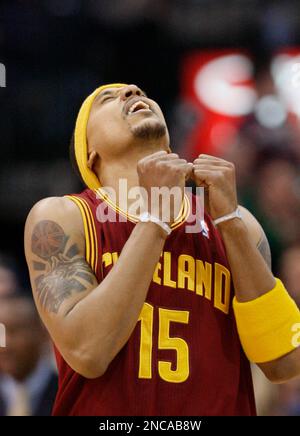 Cleveland Cavaliers' Jamario Moon (15) reacts in an NBA basketball game ...