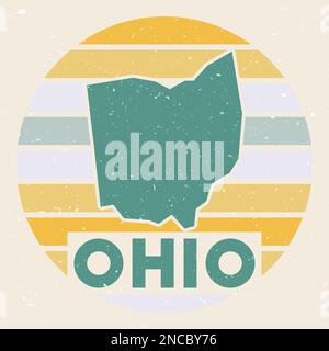 Ohio icon. Round logo with us state map and title. Stylish Ohio badge ...