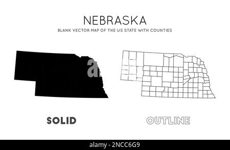 Nebraska state map with counties borders and colored congressional districts boundaries due to ...