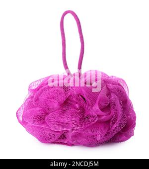 New pink shower puff isolated on white Stock Photo - Alamy
