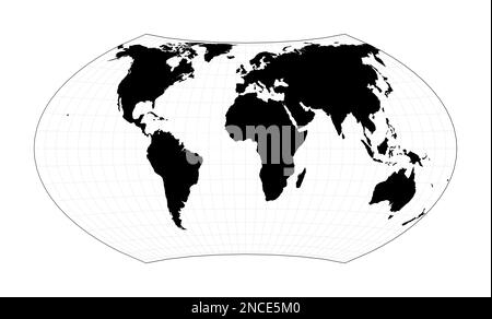 World map with graticule lines. Wagner IV projection. Plain world ...
