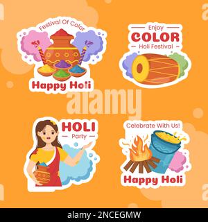 Cartoon illustration of Hindu Holi festival design with comic people ...