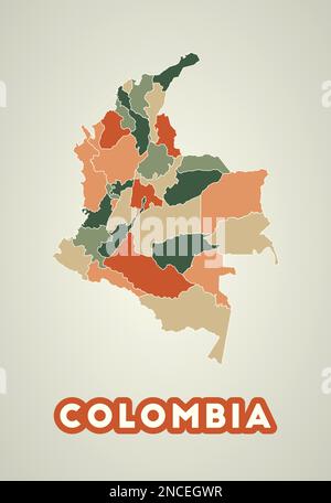 Colombia map. Country poster with regions. Shape of Colombia with ...