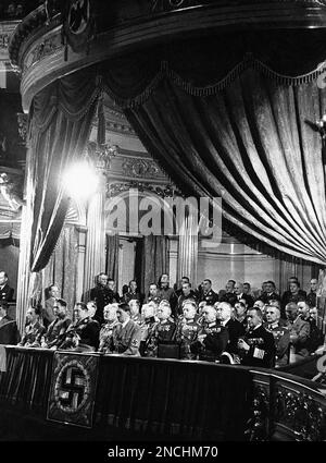 Reich Minister Joseph Goebbels (right) welcomes a delegation of the ...