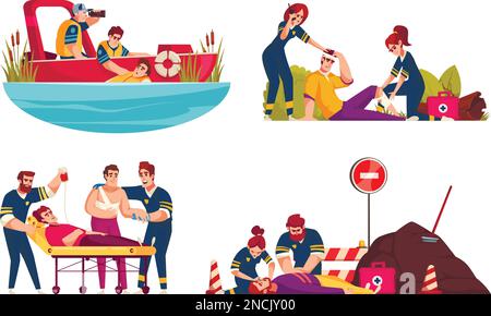 Emergency cartoon compositions set with hospital emergency ...