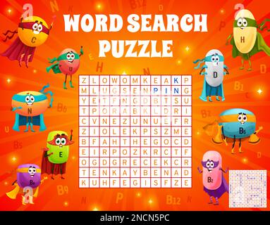 Word search puzzle game with colors of Brazilian parrots, vector quiz ...