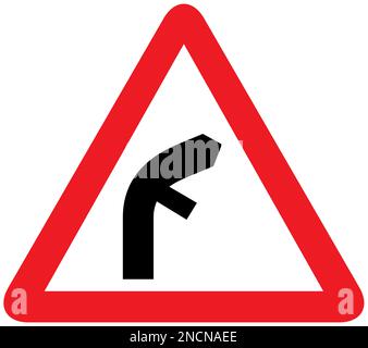 Junction on a bend ahead British road sign Stock Photo - Alamy
