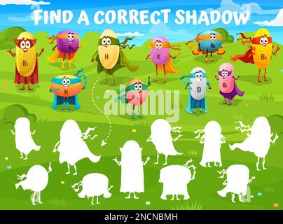 Shadow matching game. Superhero cartoon animal characters kids puzzle ...
