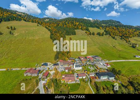 The alpine valley around Balderschwang in bavarian Allgaeu on a sunny ...