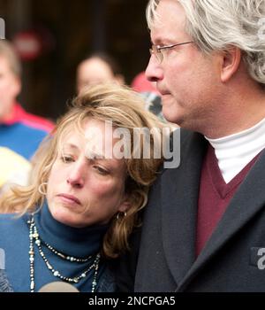 Dr. William Petit, Jr., embraces Audrey Carlson at a rally in support ...