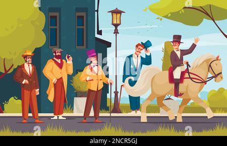 Gentlemen cartoon icons set with english aristocrats in victorian ...