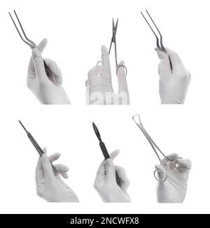 Collage with photos of doctors holding different surgical instruments ...
