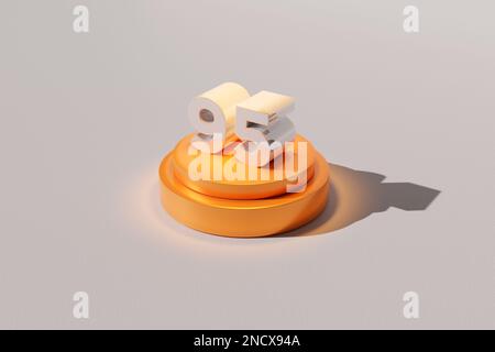 A 3d rendered number 95 on golden round-shaped flat stage on a gray ...