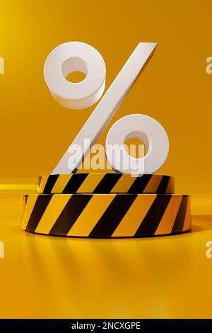 A vertical view of the 3D rendered percent icon over the yellow-striped ...