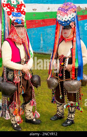 Typical Kukeri Startsi dancers with intricate embroidered costumes and ...