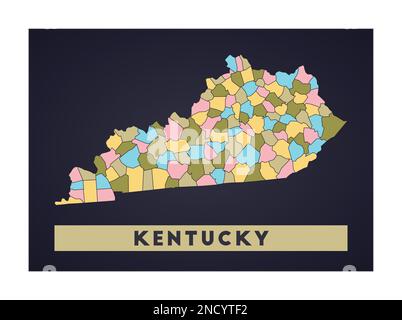 Kentucky map. US state poster with regions. Old grunge texture. Shape ...