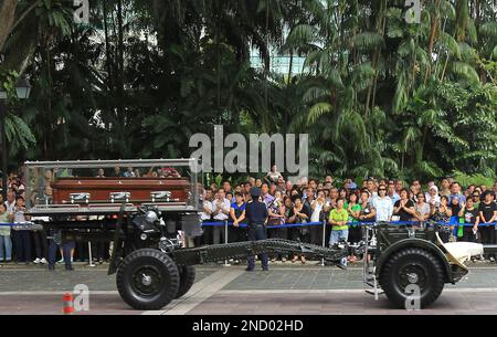 A ceremonial gun carriage, carrying the casket of Kwa Geok Choo, leaves ...