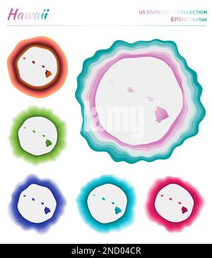 Hawaii logo collection. Colorful badge of the island. Layers around ...