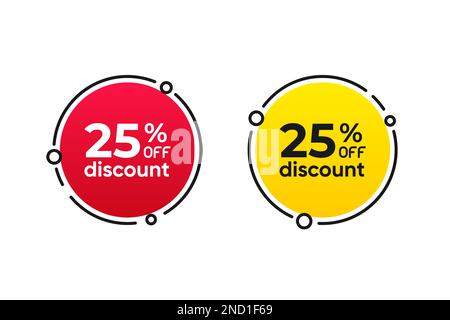 25 percentage circle discount tag icons collection. Set of red and ...