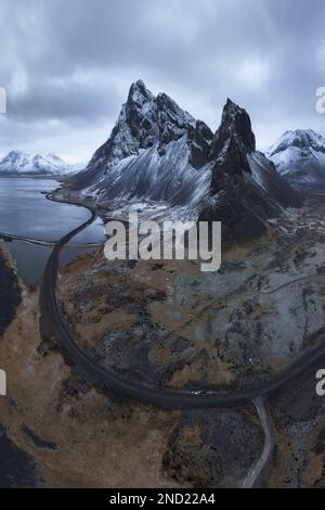 Aerial View of the Eystrahorn with Krossanesfjall Mountain in Iceland ...