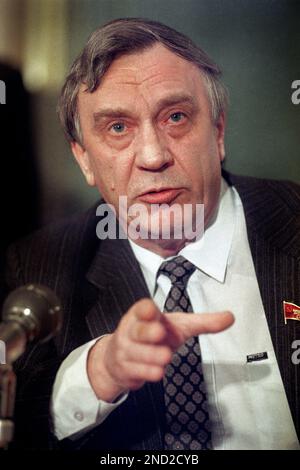 Gennady Yanayev vice president of the USSR left talking with ...