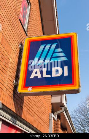 Large wall sign outside Aldi supermarket in Selly Oak, Birmingham Stock ...