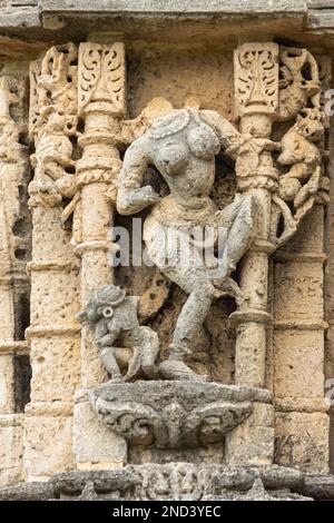 Sculpture of Hindu God on Navlakha Temple, Ghumli, Dwarka, Gujarat ...