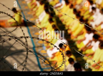 Detainees perform their daily prayers at the U.S. detention facility at ...