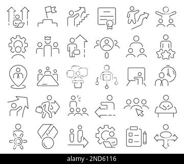 Leadership workshop line icons collection. Motivation, Communication ...