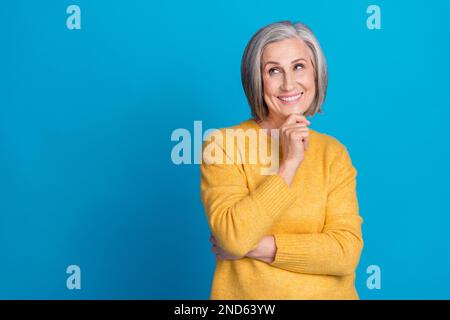 Photo portrait of stunning grandma look raise arms impressed good news ...