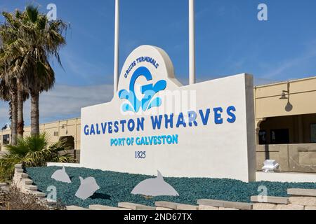Galveston, Texas - February 2023: Sign outside the cruise terminals in ...
