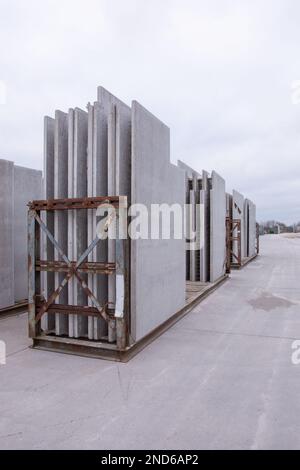 Picture of precast concrete walls in the transport frame on the ...