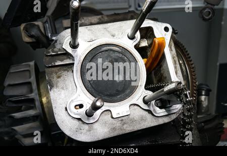Motorcycle engine repair , overhaul and reconditioning Stock Photo - Alamy