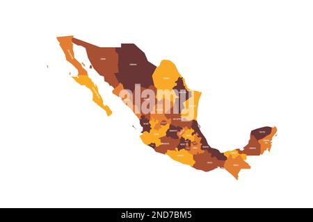 Orange political map of Mexico. Administrative divisions - states ...
