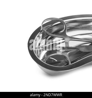 surgical instruments in a metallic dish Stock Photo - Alamy