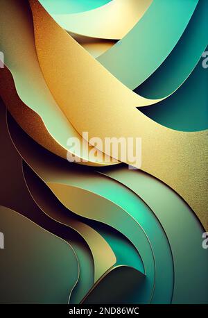 Gold aquamarine wavy shapes abstract background. Decorative vertical ...