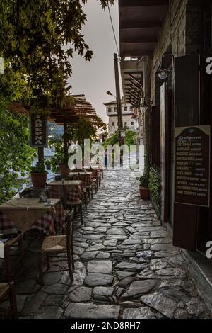 Street view of Makrinitsa village, a spectacularly traditional greek ...