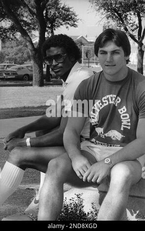 Southern Methodist University running backs Eric Dickerson, left, and ...