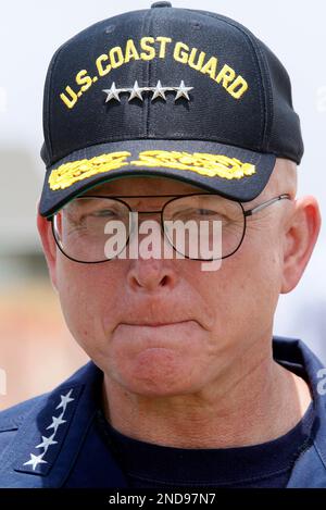 U.S. Coast Guard Cmdt. Adm. Robert Papp speaks with reporters after ...