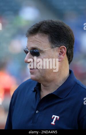 Texas Rangers co-owner Chuck Greenberg responds to a question during a ...