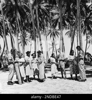 Natives of Funafuti on Tuvalu, an island in the South Pacific, waiting ...