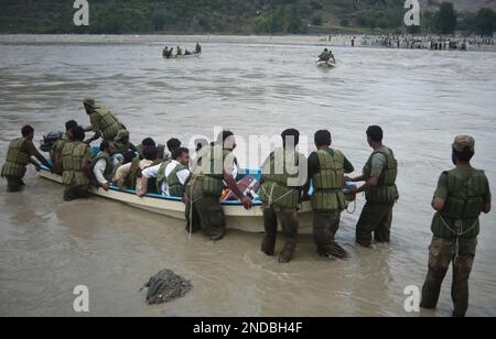 The bridge on Swat river in the valley of Himalayas, Pakistan Stock ...
