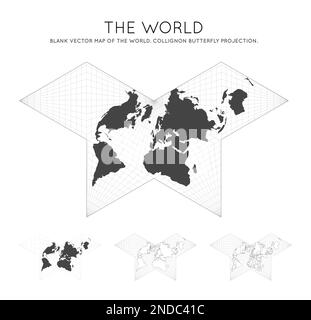 World Map. Collignon butterfly projection. Solid style. High detail ...