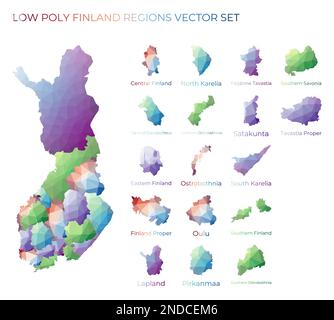 vector illustration of Finland regions map with names and capital ...