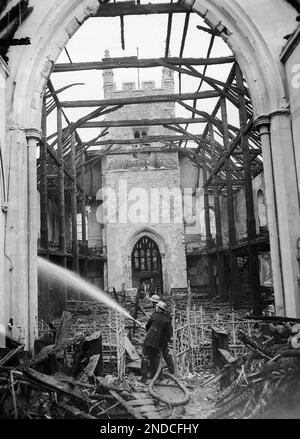 View of the church tower and other damaged buildings at Bethune on the ...