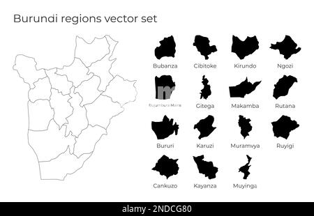 Burundi country silhouette. Set of 3 high detailed maps. Solid black ...