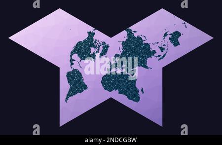 Abstract map of world network. Polyhedral Butterfly projection. World ...